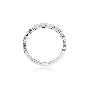 14k White gold Hand Carved Womens Wedding Band Filigree Vintage Stackable Ring - Size 8.5