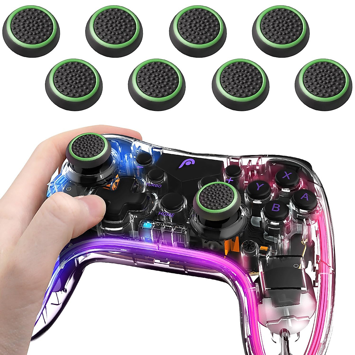 Fosmon [Set of 8] Analog Stick Joystick Controller Performance Thumb Grips for PS4 | PS3 | Xbox ONE, ONE X, ONE S, 360 | Wii U compatible with Nintendo Switch Pro - Black & Green (Set of 8)