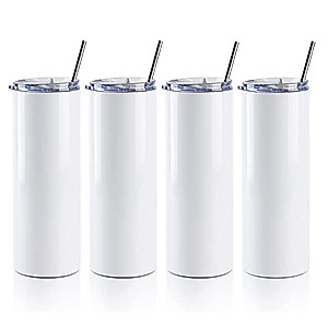 CALCA 10PCS Blank Sublimation Straight Tumblers 20 OZ Skinny Tumbler Taperless Straight Stainless Steel Tumbler Sublimation Tumbler Cups Travel Mug with Lid for DIY Coffee Water Drinks