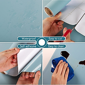 CRE8TIVE Thickened Ocean Blue Wallpaper Peel and Stick 24"x118" Self Adhesive Removable Light Blue Contact Paper Waterproof Decorative Vinyl Film for Bedroom Bathroom Countertops Cabinets Drawer Walls