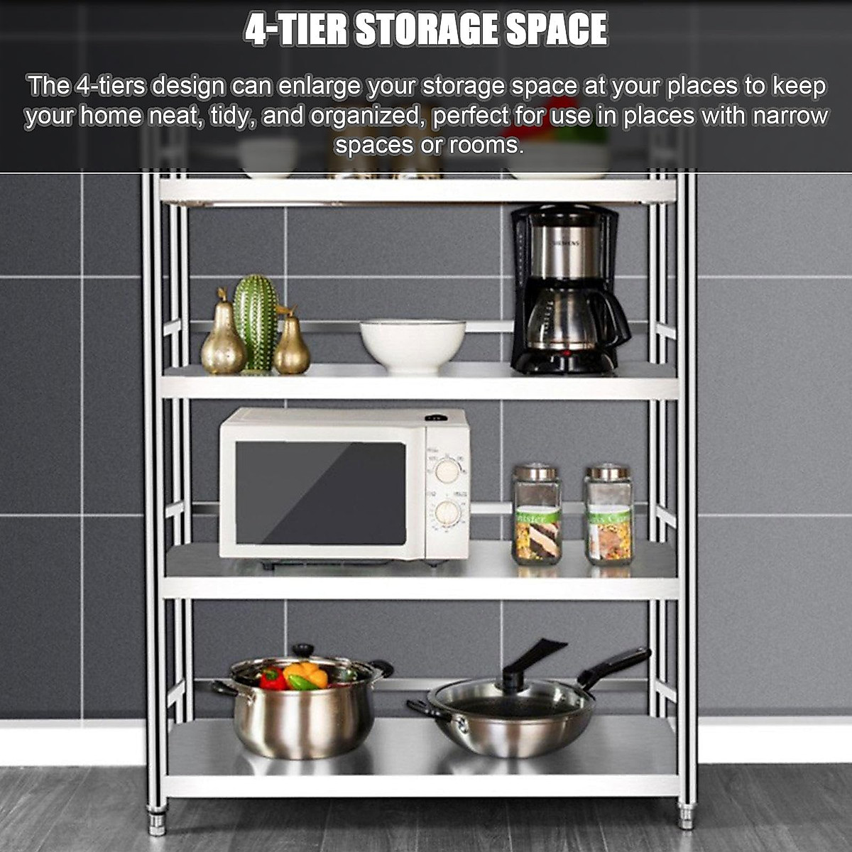 YEDECOR 4-Shelf Heavy Duty Storage Shelving Unit Stainless Steel Organizer Rack Free Standing Storage Shelf for Laundry Bathroom Kitchen Pantry, Silver,35.4" Lx15.8 Wx59.1 H