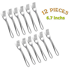 E-far 12-Piece Salad Forks, 6.7 Inches Stainless Steel Fork Set for Home Kitchen Restaurant, Mirror Finish, Dishwasher Safe