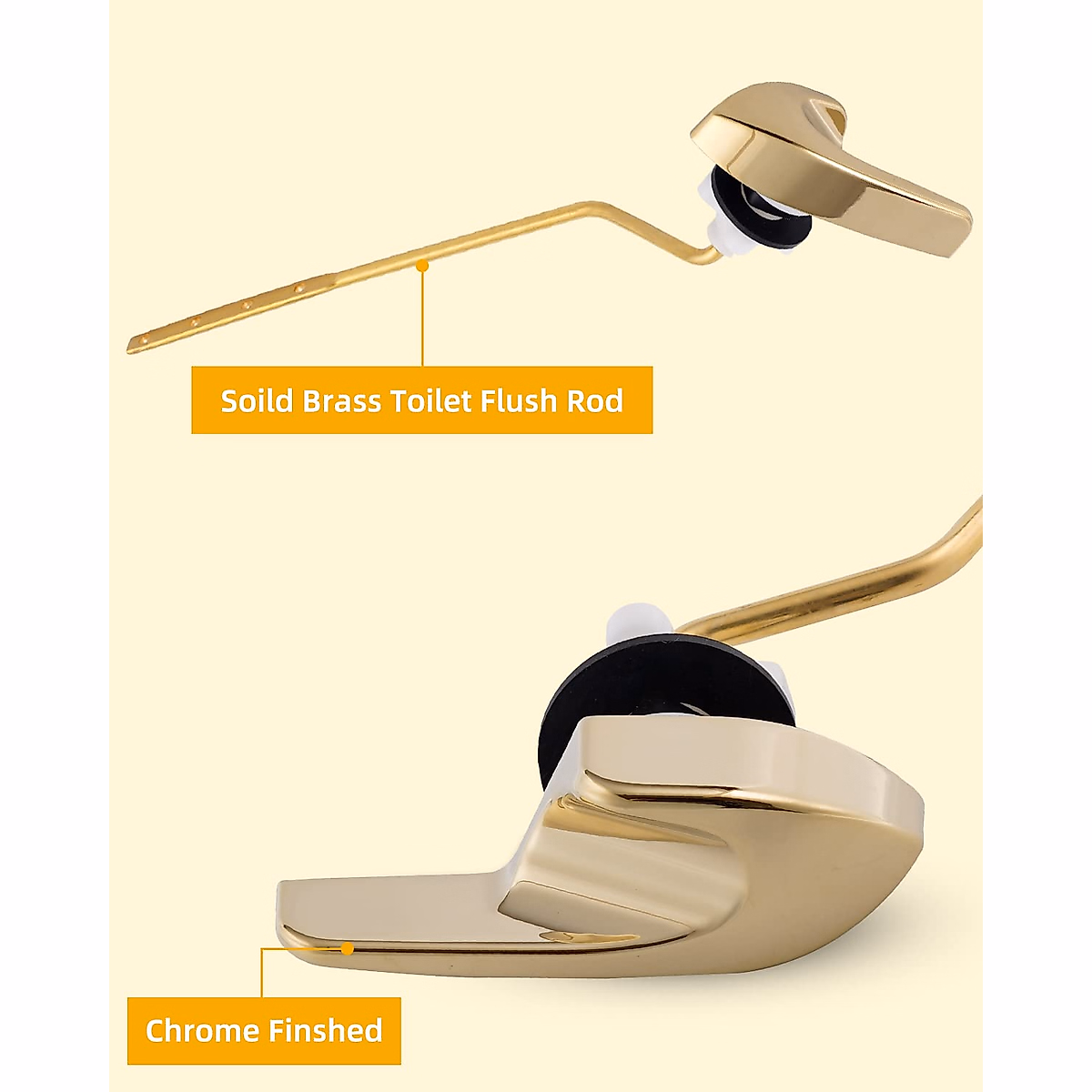 iFealClear Polished Gold Universal Toilet Tank Flush Lever Handle, Brass Side/Angle Mount Toilet Handle Compatible with Kohler K-GP30324-CP, Stainless Steel Flapper Chain