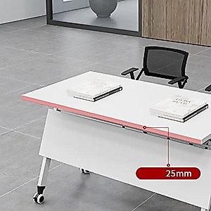 GUINJO Flip Top Mobile Training Table with Modesty and Lockable Wheels, Foldable Meeting Table for Conference Rooms,Training Rooms,Media Centers,Classrooms (Color : White, Size : 120 * 40 * 75cm)