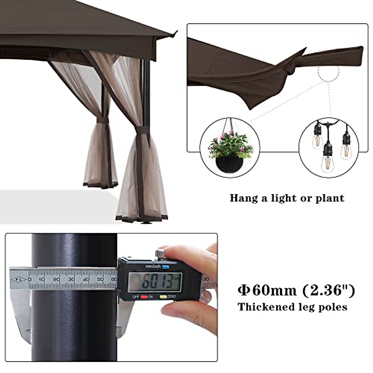 MASTERCANOPY Tool Free Patio Gazebo Screw Free Easy Installation Outdoor Garden Gazebo with Netting Walls (11x11,Dark Brown)