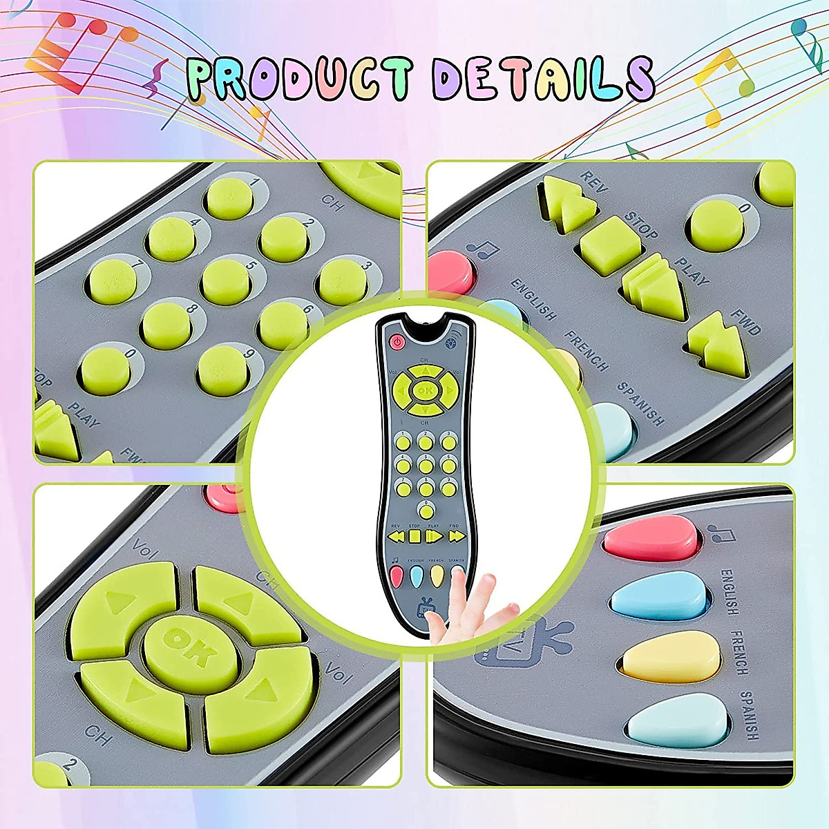 Acirr Baby Learning Toy, Baby Music Remote Control Toy Kids' Electric Learning Toys Baby Music TV Remote Control Electric Numbers Learning Educational Kids Toy(Gray)