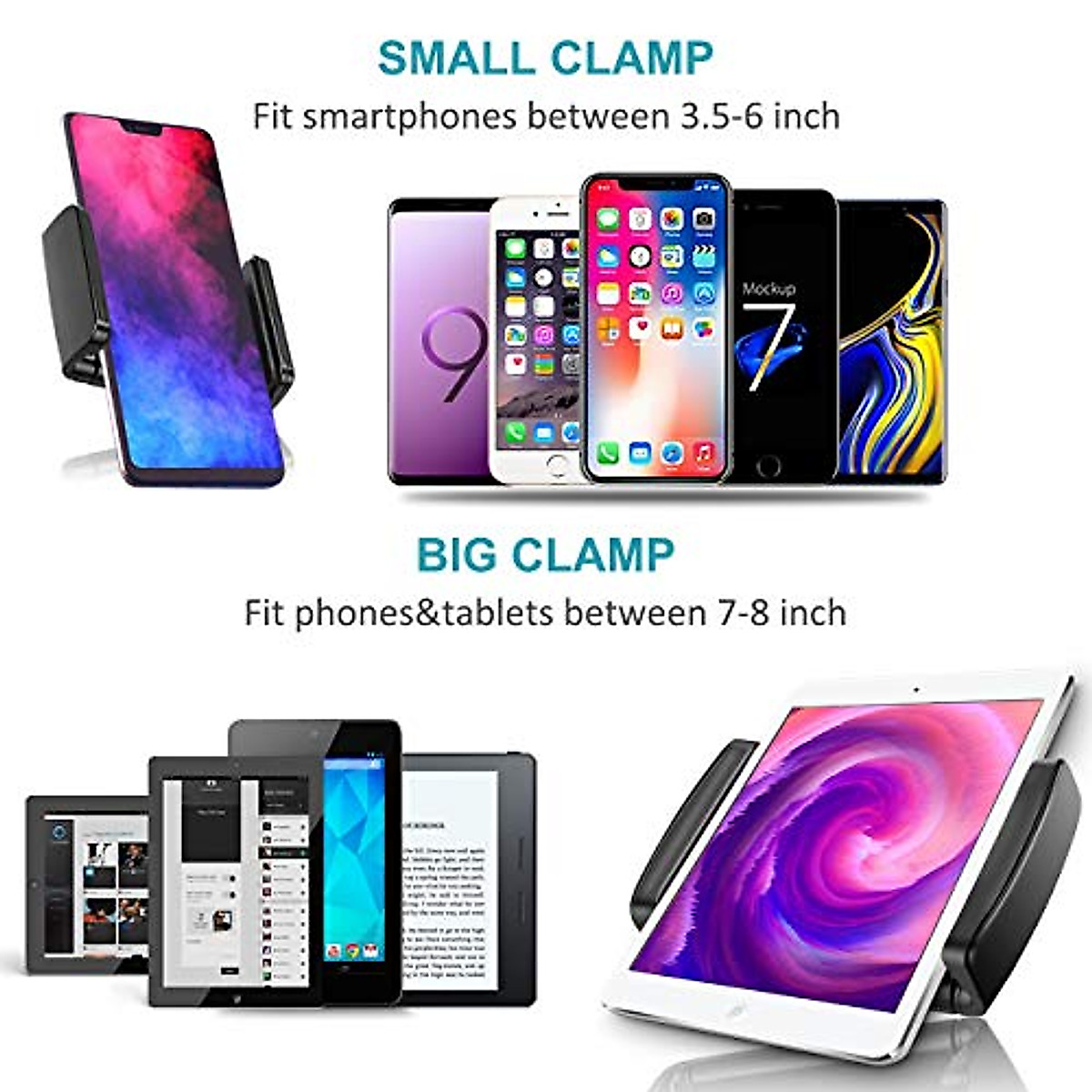 Newward Car Phone Holder Mount, [ 2 Different Sizes Clamp ] Long Arm Windshield Universal Cell Phone Holder for Car Truck [Strong Suction Anti-Shake Stabilizer] Compatible iPhone Android Smartphones