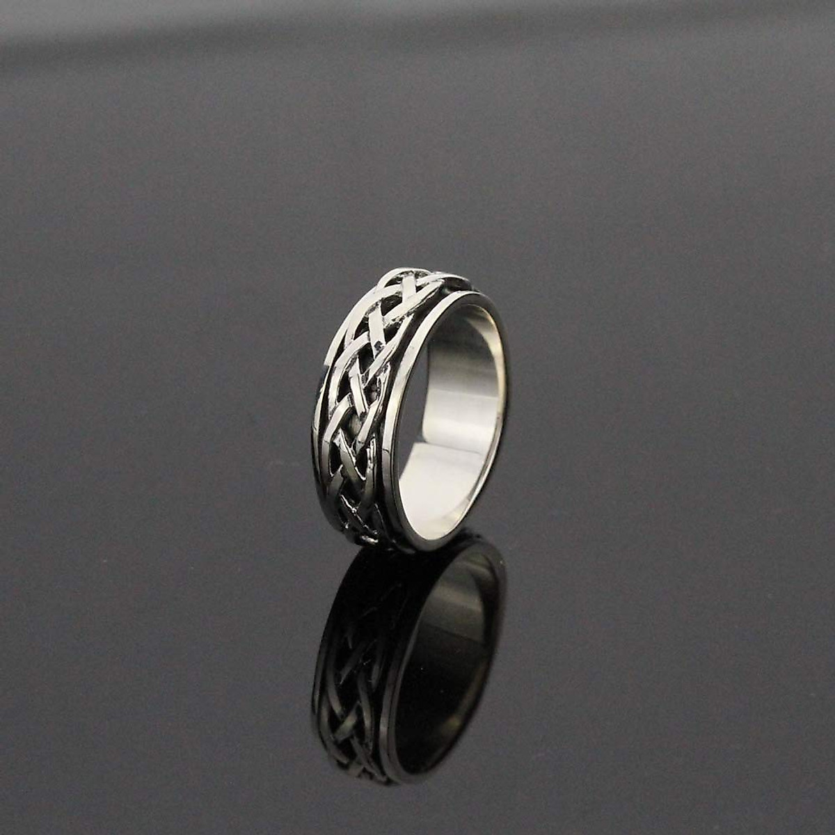 Double Accent Sterling Silver Wedding & Engagement Ring Celtic Design Spinner Wedding Band 8mm (Size 4 to 14) Size 6