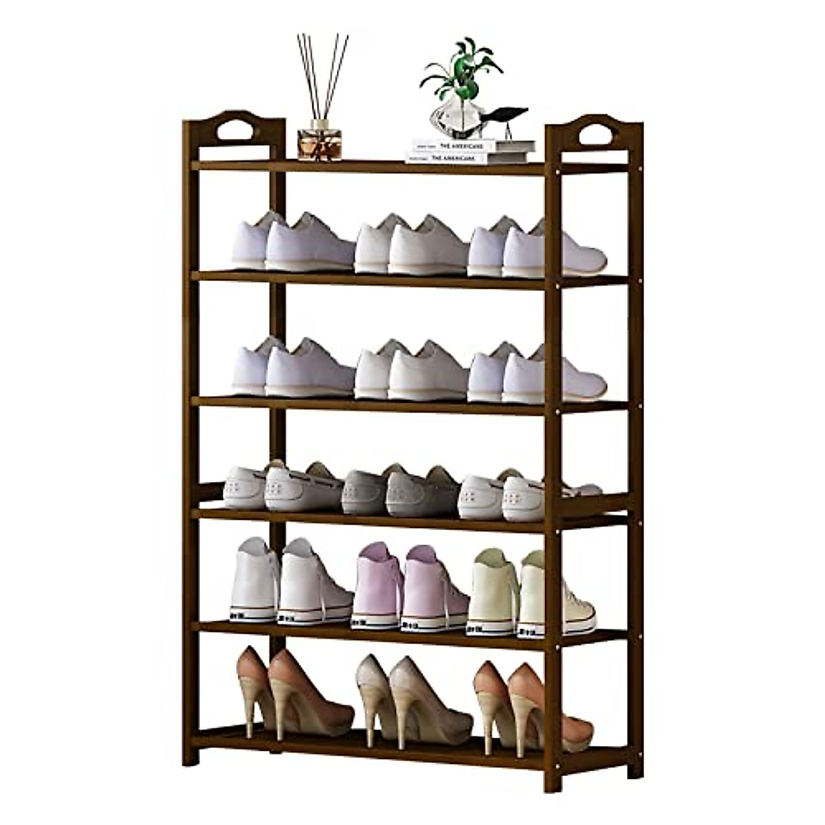 DNYSYSJ Bamboo Shoe Rack Organizer 5-Tier Shoe Shelf Storage Freestanding Shoes Shelf Stand for Entryway Hallway Closet (Brown)