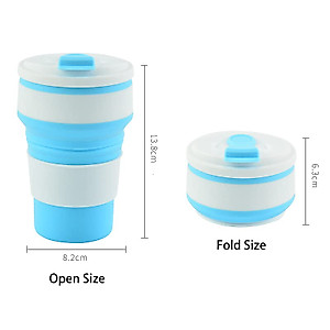 Collapsible Coffee Cups for Travel, Portable Foldable Travel Coffee Mug Silicone Collapsible Travel Cup 350ml Foldable Travel Mug with Lids Reusable Portable Bottle for Camping, Blue