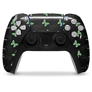 WraptorSkinz Skin Wrap compatible with Sony PS5 DualSense Controller Pastel Butterflies Green on Black (CONTROLLER NOT INCLUDED)