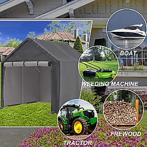 WEASHUME 10x10 ft Outdoor Storage Shelter Portable Garage Storage Shed with Steel Metal Frame, Detachable Roll-up Zipper Door and Waterproof Cover, Storage Carport Tent,Dark Grey