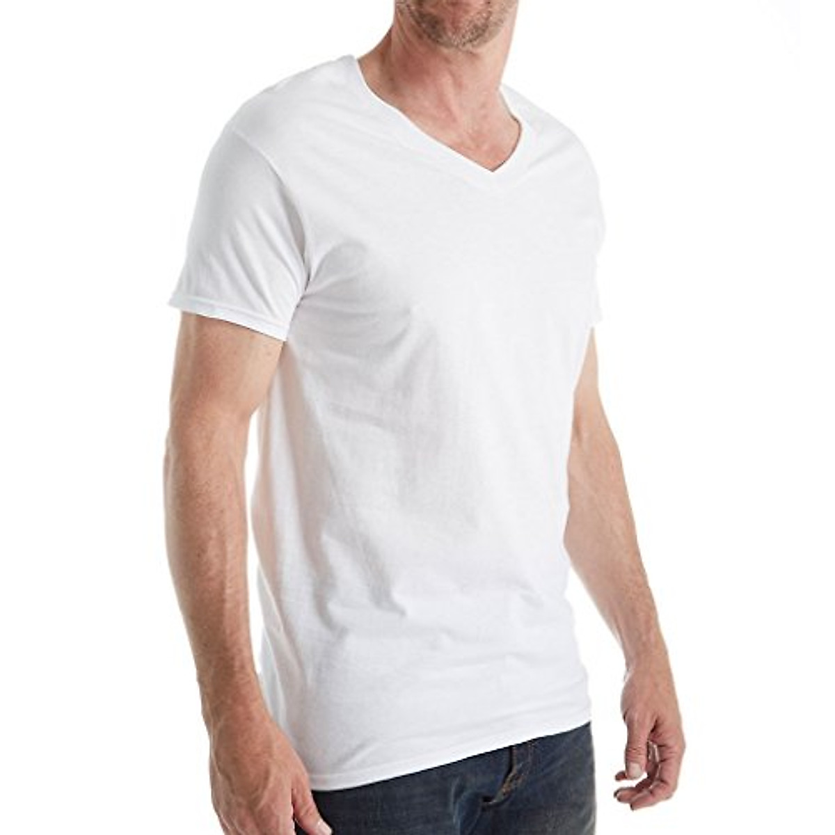 Fruit of the Loom Men's Eversoft Cotton Stay Tucked V-Neck T-Shirt, Regular-White-6 Pack, XX-Large