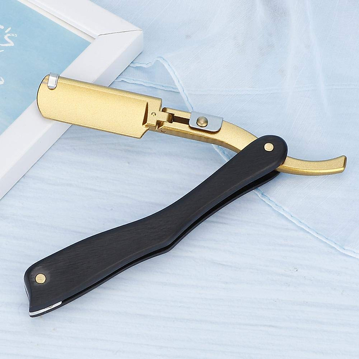 Lightweight Wooden Handle Straight Barber Razor, Classic Multi-Functional Barber Shaver, for Hair Salon Baber Shop(black)