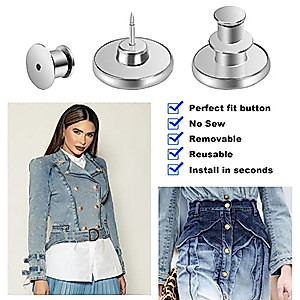 12 Sets Button Pins for Jeans Pants, Adjustable Reusable Jean Buttons Pins Instant Reduce Loose Jeans, No Sew and No Tools Metal Pants Button Replacement, Clips Jean Button Tightener