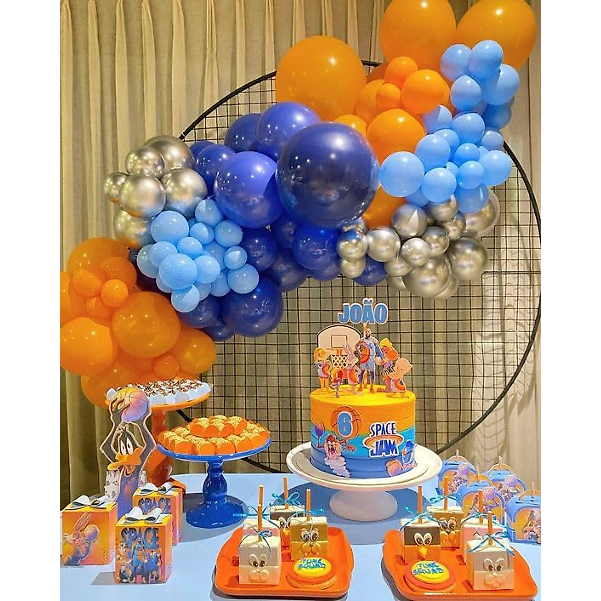 Blue and Orange Balloons, 50 Pcs 12 Inch Orange Royal Blue Metallic Silver Balloons with Ribbons for Birthday Party Wedding Baby Shower Graduate Decorations