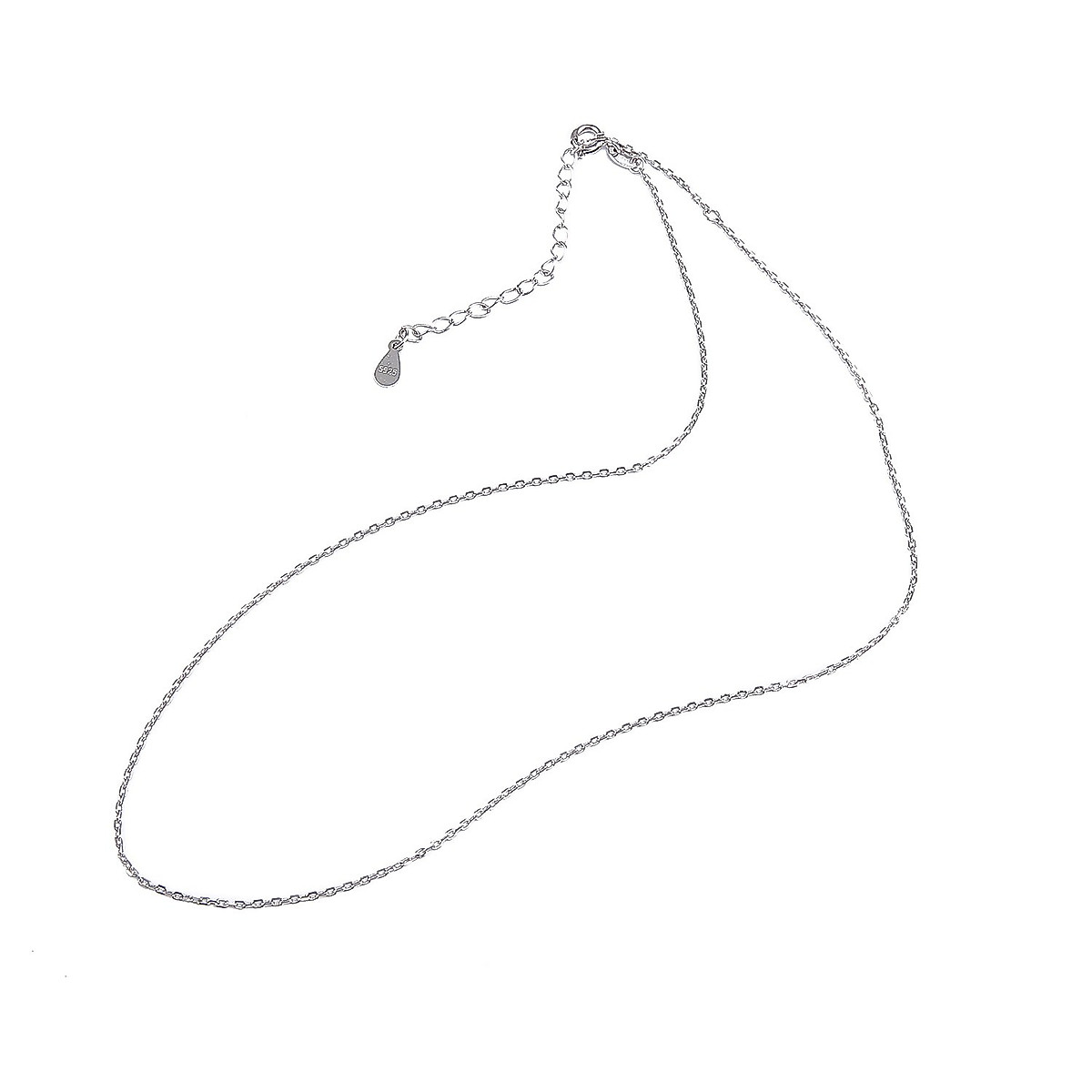 ZEONMEI 925 Sterling Silver 1MM Cable Chain Necklace Spring Clasp Adjustable 15" - 18"