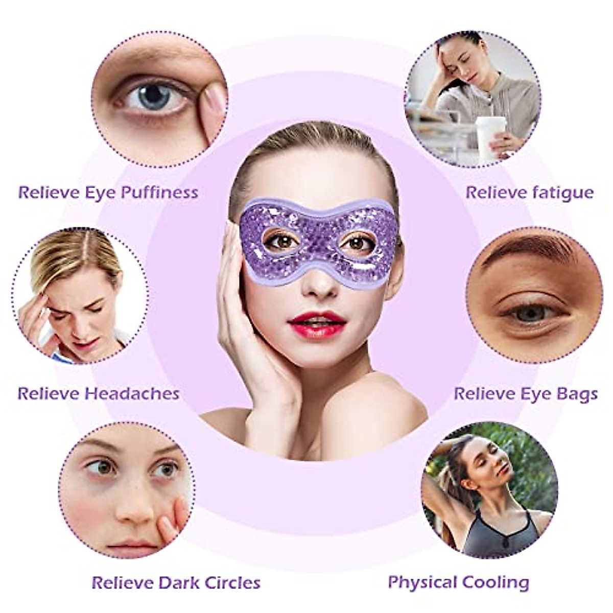 Permotary 2PCS Gel Eye Mask Reusable Hot Cold Compress Pack Eye Therapy,Therapeutic Gel Eye Spa Pad for Puffiness/Dark Circles/Eye Bags/Dry Eyes/Headaches/Migraines/Stress Relief-Purple&Pink