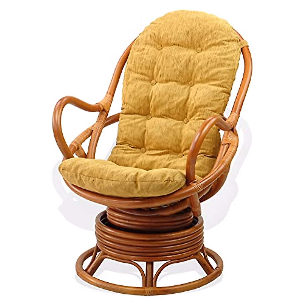 Lounge Swivel Rocking Rattan Wicker Java Chair Handmade w/Light Brown Cushion,Colonial Color