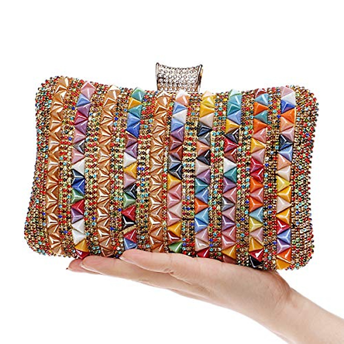 KAXIDY Fashion Pearls Beaded Evening Bag, Handbag Clutch Purses Bag Gold/Multicolor