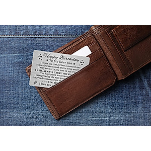 Ptzizi Happy Birthday to My Dear Son Steel Engraved Wallet Insert Card for Son Birthday Graduation Christmas Adult Gifts, A7