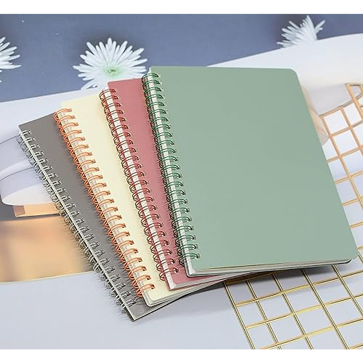 Yansanido Spiral Notebook, 4 Pcs 4 Color A5 Size Thick Plastic Hardcover 8mm Ruled Paper 80 Sheets (160 Pages) Journal for School and Office Supplies (4 Pcs A5)