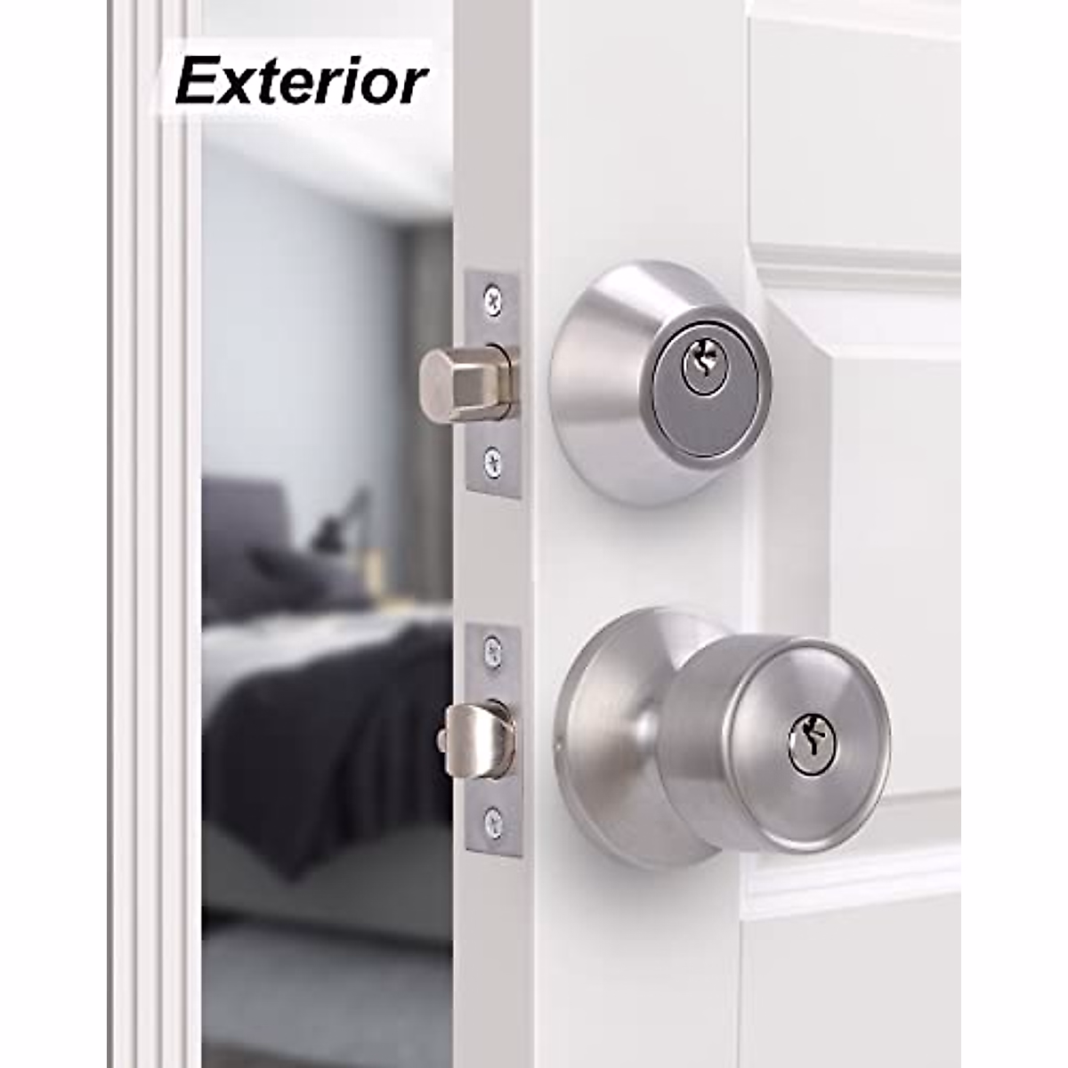 Lanwandeng 3 Sets Keyed Alike Entry Door Knobs and Single Cylinder Deadbolt Lock Combo Set Security for Entrance and Front Door, All Keyed Same Door Lock with Classic Satin Nickel Finish