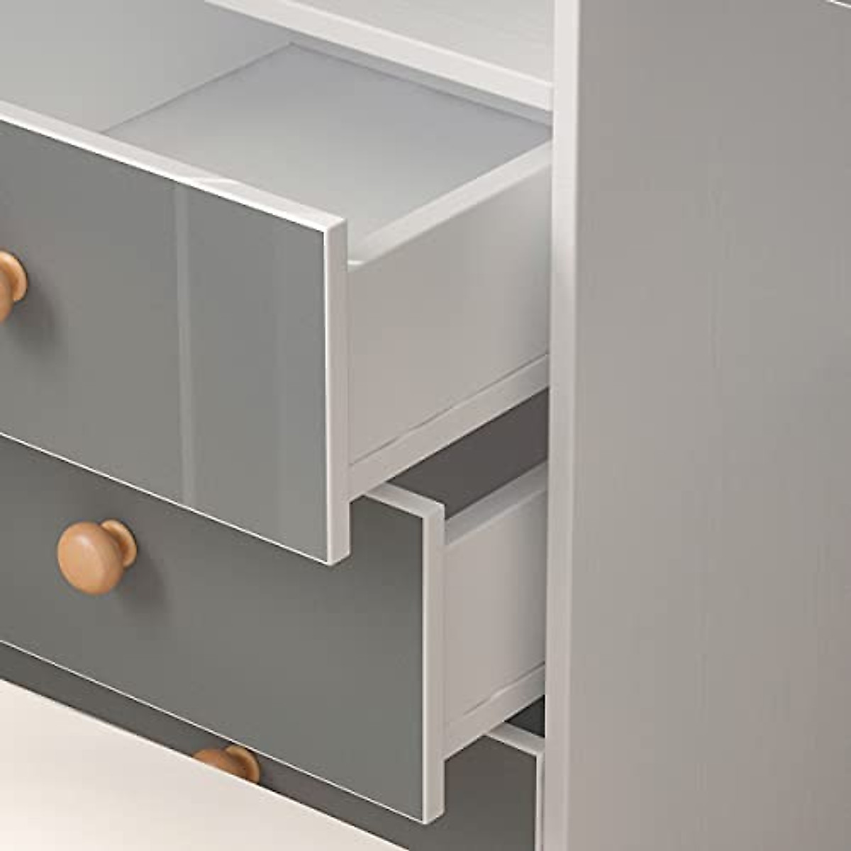 FUFU&GAGA Vanity Set Makeup Vanity Dressing Table with Sliding Lighted Mirror, 4 Drawers & Shelves, Dresser Desk and Cushioned Stool Set (White/Grey)