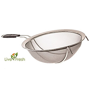 LiveFresh Large Stainless Steel Fine Mesh Strainer with Reinforced Frame and Sturdy Rubber Handle Grip - Designed for Chefs and Commercial Kitchens & Perfect for Your Home - 9 Inch / 23 cm Diameter