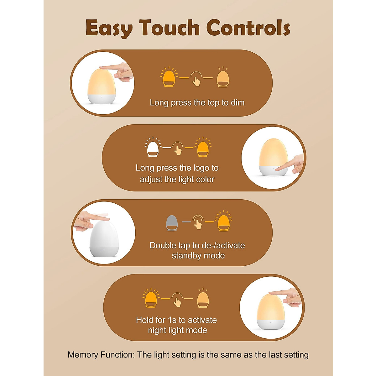 JolyWell Baby Night Light for Kid, Portable Egg Nightlight with Stable Charging Pad, Touch Nursery Night Lamp for Breastfeeding, Toddler Night Light for Bedroom, Timer Setting, ABS+PC, White-2