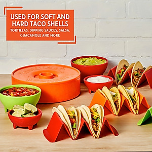 IMUSA 12 Piece Taco Fiesta Set, Kit Includes (1) 8" Tortilla Warmer, (3) Small Salsa Dishes, (4) Large Salsa Dishes (4) Taco Holder Stands