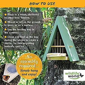 Wildlife World Butterfly House and Feeder - Natural Habitat to Attract Butterflies to Your Garden (Blue)