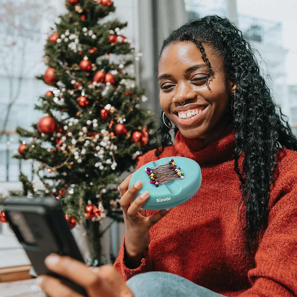 Sizobi Bobby Pin Holder,Magnetic Pin Cushion,Sewing Pins,Pin Holder,Magnetic Paper Clip Holder,Magnetic Bobby Pin Holder,With 20 Bobby Pins and Storage Box