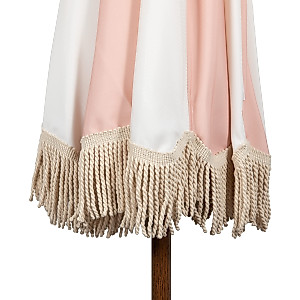 Beach State Summerland 6.5 Feet Beach Umbrella with Fringe - Outdoor Umbrella - UV50+ Sun Protection (Pink Salt Stripes)