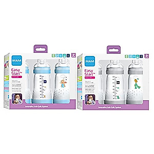 MAM Easy Start Anti-Colic Medium Flow Bottles 9 oz (6-Count), Gray and Blue