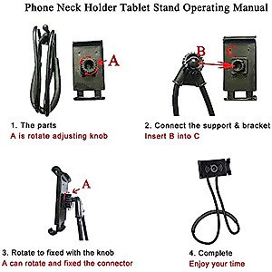 Lazy Cell Phone Mount Hanging on Neck, Hsxxf 360 Rotating Neck Holder DIY Flexible Mount Stand Multiple Functions Flexible Lazy Bracket for Phone (Black)