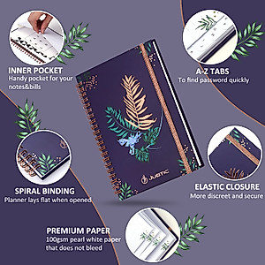 JUBTIC Password Book with Alphabetical Tabs Spiral Bound - 5.2" x 7.6" Hardcover Password Keeper Logbook for Seniors Password Notebook- Organize Internet Website Address Login - Deluxe Blue