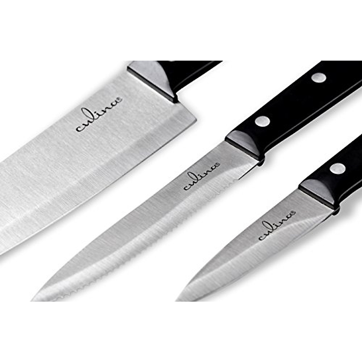 Culina 3-Piece Chef Knife Set. Triple-rivet, Full-tang : 8-inch Chef Knife, 5-inch Utility Knife, 3.5-inch Paring Knife