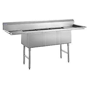 Kratos 29N-001-Commercial NSF 3 Compartment Sink - 16"Wx20"Lx14"H Bowl Size - (2) 18" Drain Boards