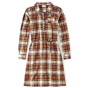 The Children's Place,Fall Plaid Long Sleeve Dress,HAY Stack,XLarge WMNS