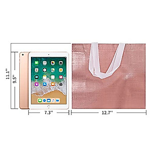 YHJZ 12 Pcs Reusable Gift Bags, Rose Gold Gift Bags Glossy Glitter Reusable Grocery Bag with Handle Non-woven Shopping Bags Tote Bag for Presents Bridesmaid Birthday Party Wedding (Rose Gold)