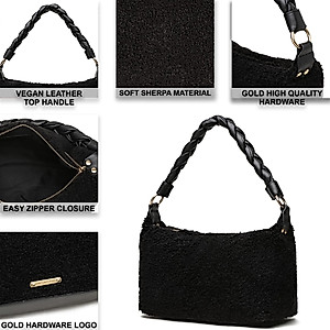 Like Dreams Women Soft Sherpa Top Handle Vegan Leather Winter Fashion Handbag Purse (Grey)