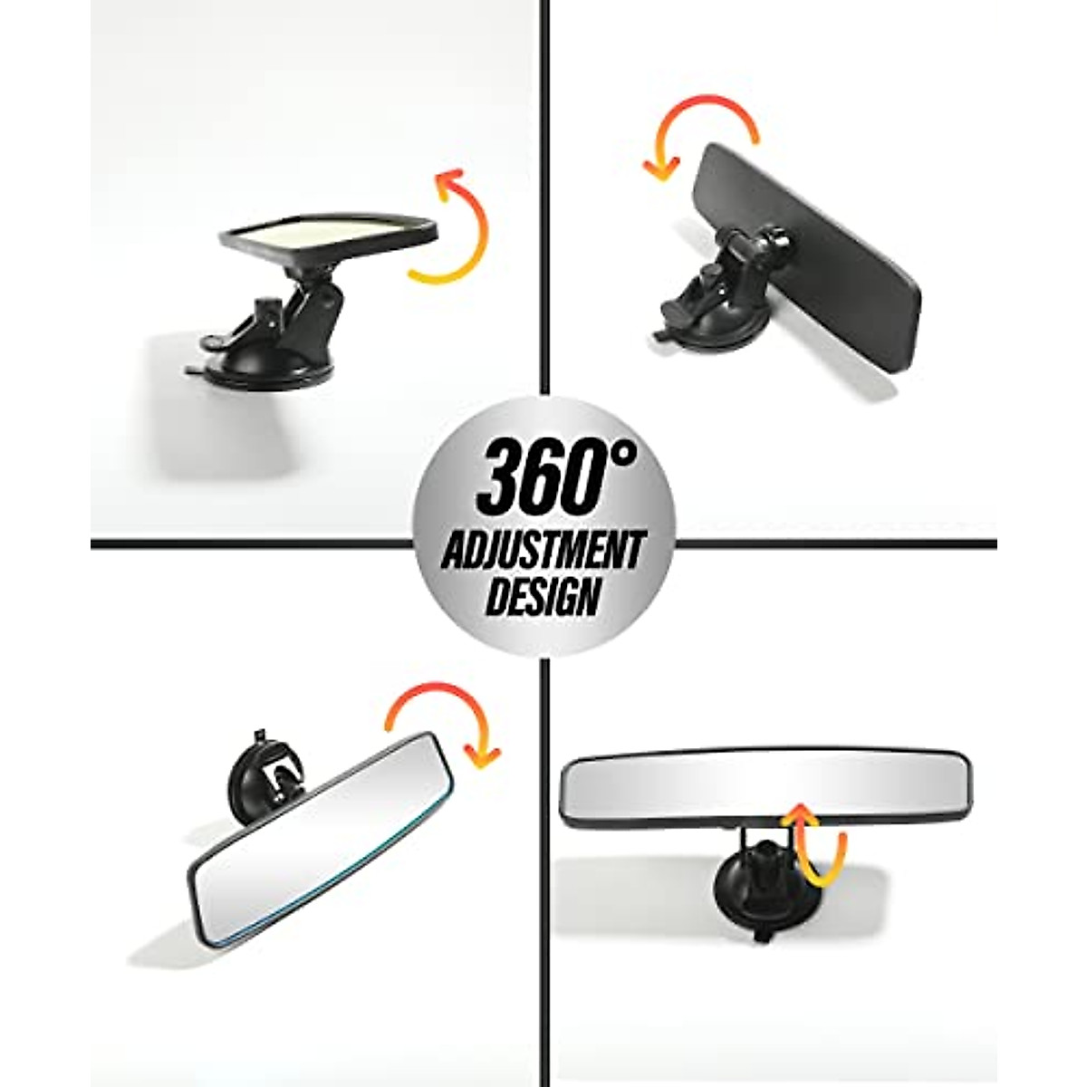 ESEWALAS Suction Cup Rear View Mirror,Anti-Glare HD Car Interior Rearview Mirror with Adjustable Suction Cup,Universal Thickened Inside Rearview Mirror, Car Mirror for RV Marine Auto (White)