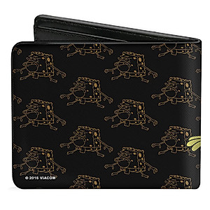 SpongeBob SquarePants mens Buckle-down Pu Bifold - Primitive Sponge Pose/Pose Outline Black/Brown Bi Fold Wallet, Multicolor, 4.0 x 3.5 US