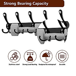 Bjiotun Coat Rack Wall Mounted 2 Pack Wall Hooks Stainless Steel Wall Hanger with 5 Tri Hooks for Hanging Coats Hats Towels Keys (Black)