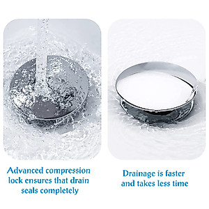 iFealClear 2 Pack Pop Up Drain Stopper with Overflow, Push and Seal Pop Up Drain Stopper for Faucet Vessel, Anti-Explosion & Anti-Clogging pop up Plunger Bathroom Sink Drain Assembly, Polished Chrome
