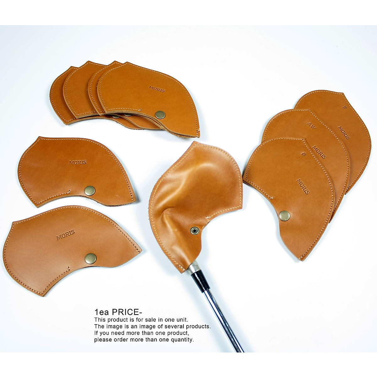 moriskorea Golf Club Head Cover (11pcs) Custom Initial Wedge Iron Protective Cowhide Full Grain Vegetable Leather Fit All Brands Titleist, Callaway, Ping, Taylormade, Cobra Etc. 1 Set. (Black)