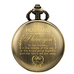 oyeaho Pocket Watches, Pocket Watch to Husband King, Personalized Pocket Watches for Men with Chain, Gifts for Love (a1.Bronze Eagle - to my husband)