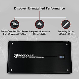 Rockville KRYPTON T2 2800W 2-Channel 2-Ohm Car Amplifier, Dyno-Certified, MOSFET, Adjustable Crossover, Remote Control, Perfect for Car Audio and Subs