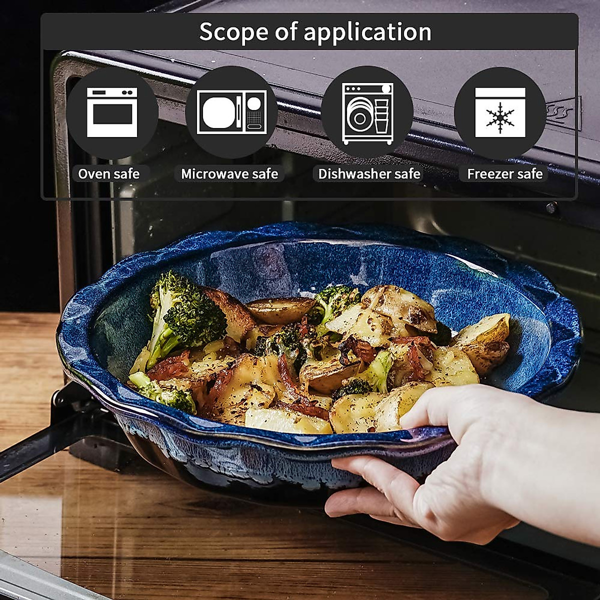 KOOV Ceramic, 9 Inches Pie Plate, Pie Dish for Dessert Kitchen, Round Baking Dish Pan for Dinner, Wrapping Upgrade, Reactive Glaze (Nebula Blue)